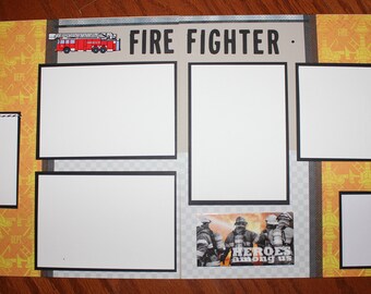 Paper firefighter scrapbook layout pages 2 each 12 x 12 handmade photo ...