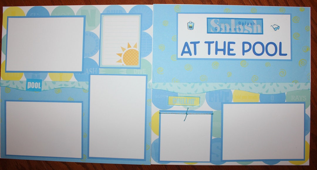 Swimming Pool Scrapbook Layout Pages 2 Each 12 X12 Handmade Photo Ready ...