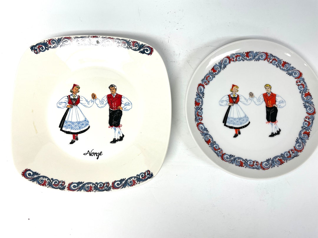 Bergquist Figgjo China Norway Hardanger Dancers Square and Round Plates ...