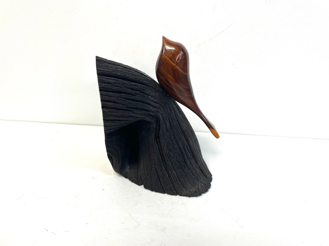 Hand Carved Mesquite Rook Wood Bird on Branch Southwestern Art Carving ...
