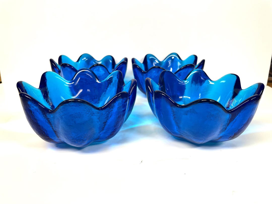 4 Blenko Blue Eight Petal Glass Bowls 5 1/8" - Etsy