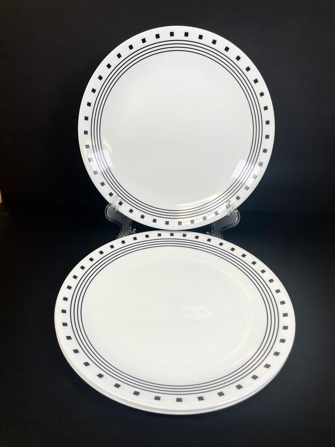 Set 4 Vintage Corelle City Block Black Dinner Plates Excellent ...