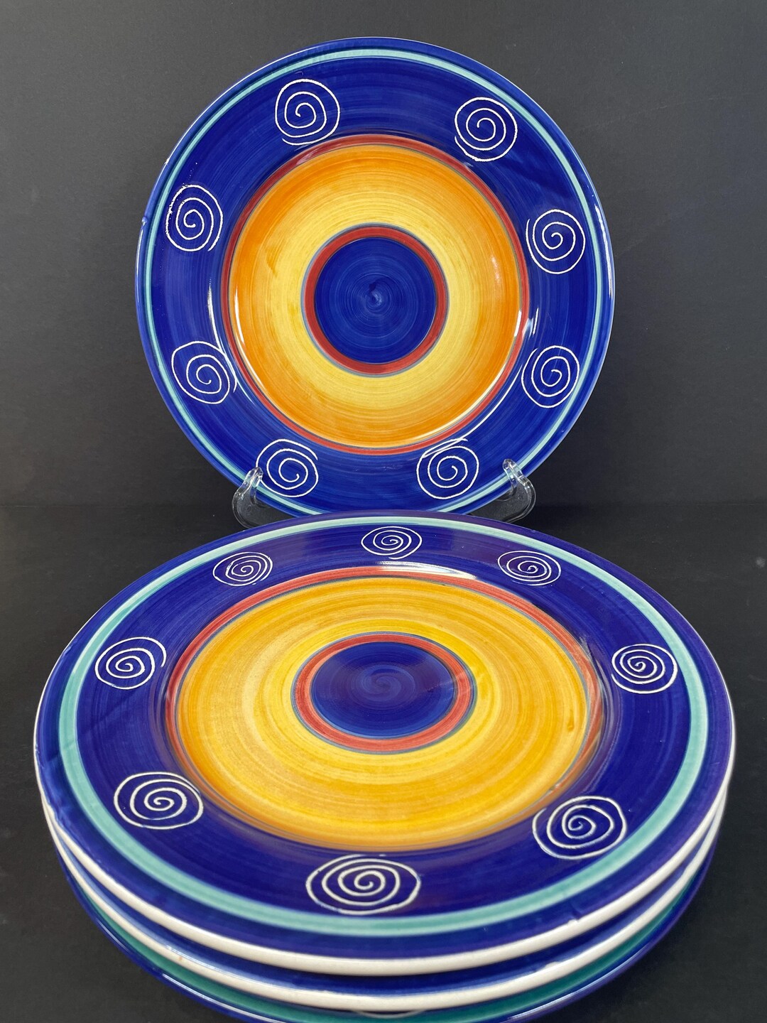 Set of 4 Pier 1 China Hand Painted Italian Swirl 11 1/2" Dinner Plates ...
