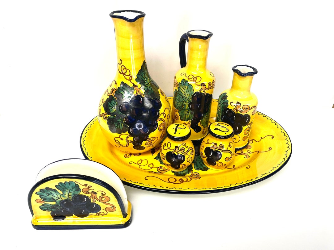 7 Piece Set Vintage Florentia Firenze Italian Majolica Grape Pottery ...