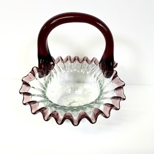 Blenko or Kanawha Art Glass Crackle Basket W/ Amethyst Purple Crest ...