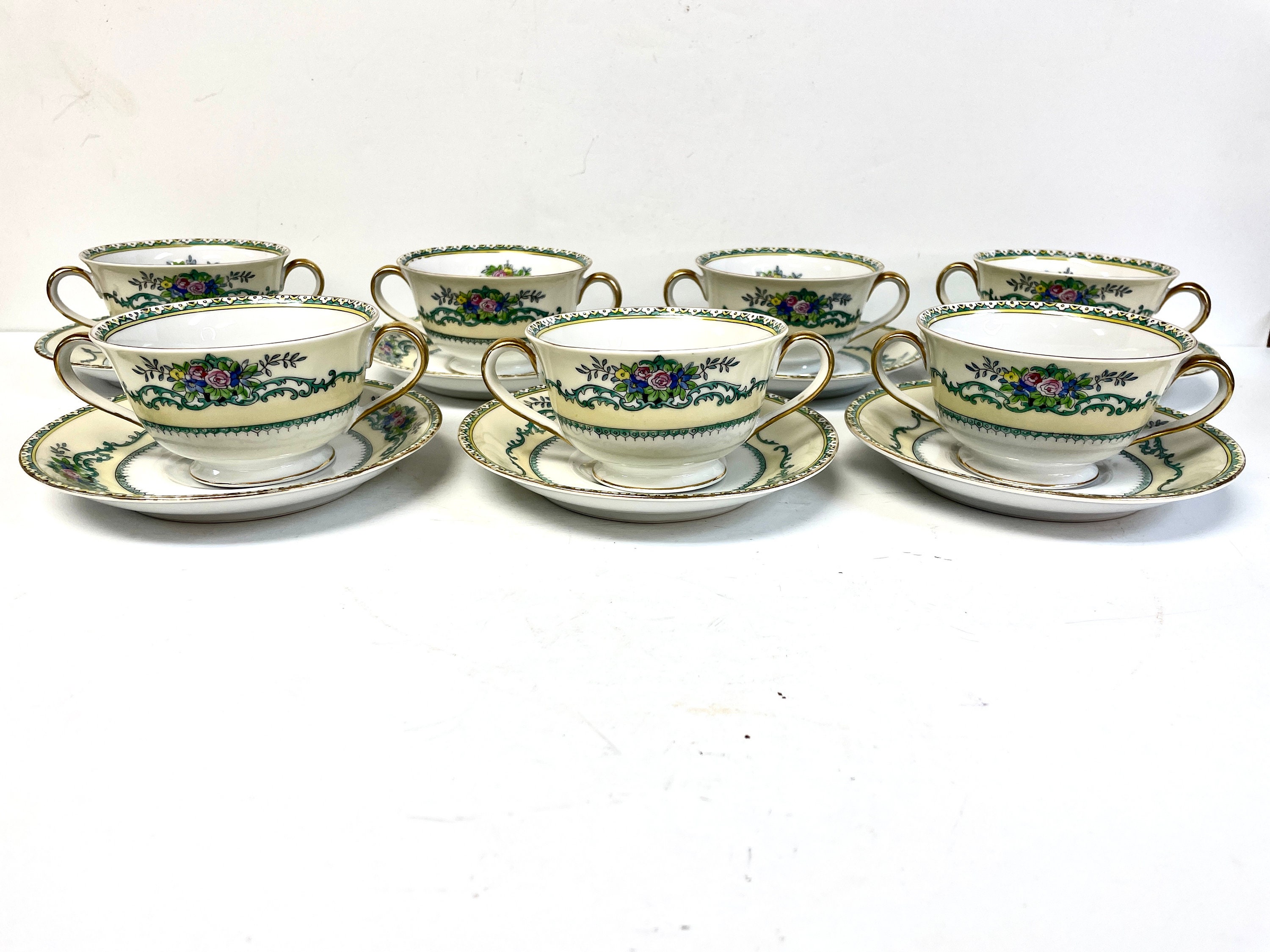 Set 7 Noritake Morimura Felicia Pattern Double Handle Bouillon Cups ...