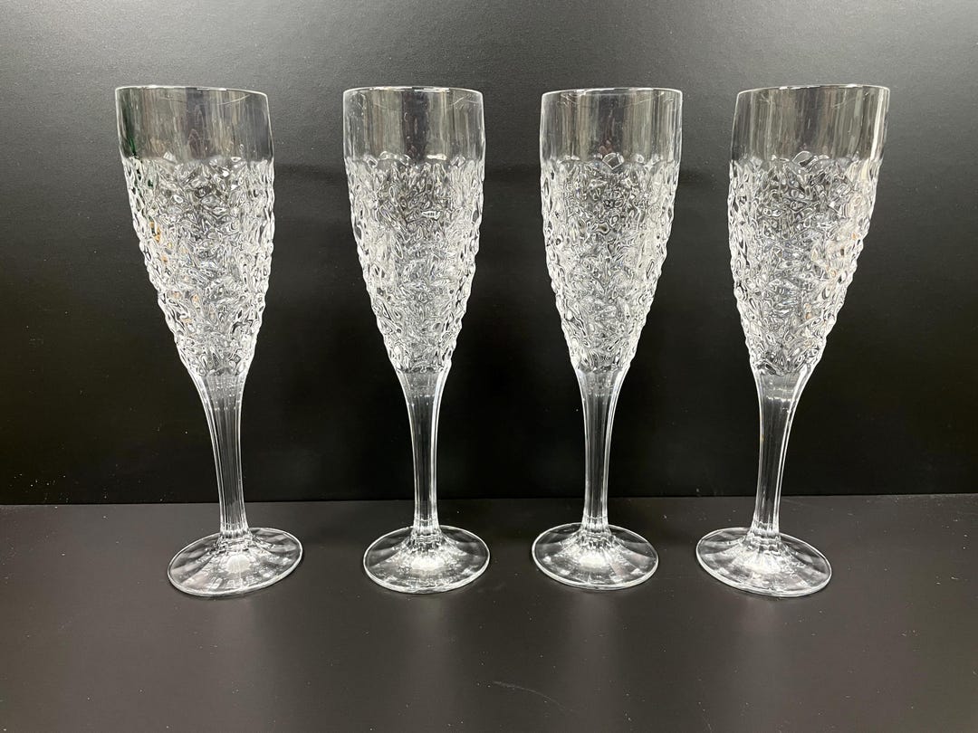 Set 4 Sasaki Ice Crystal Champagne Flutes Stems Goblets Glasses - Etsy