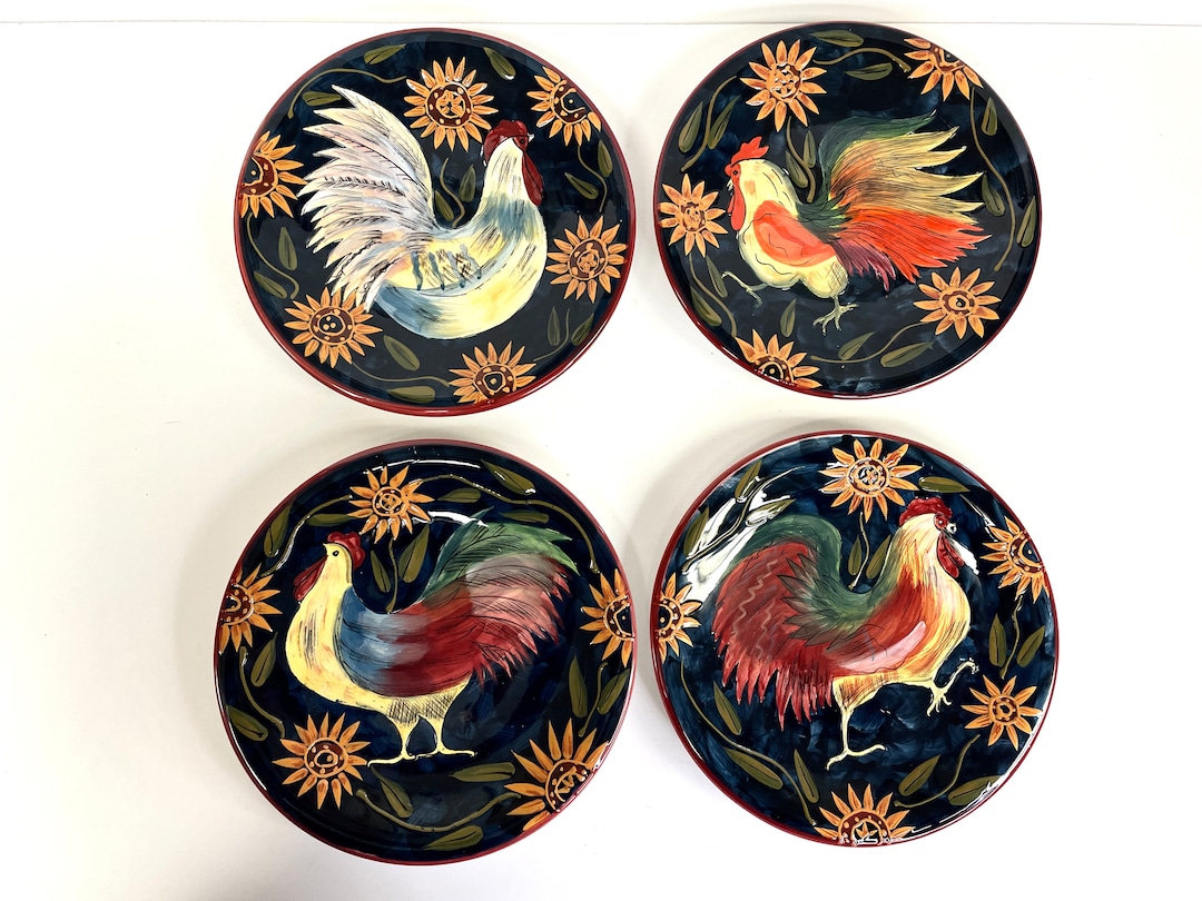 4 Susan Winget Certified International Sunrise Rooster Hand Painted ...