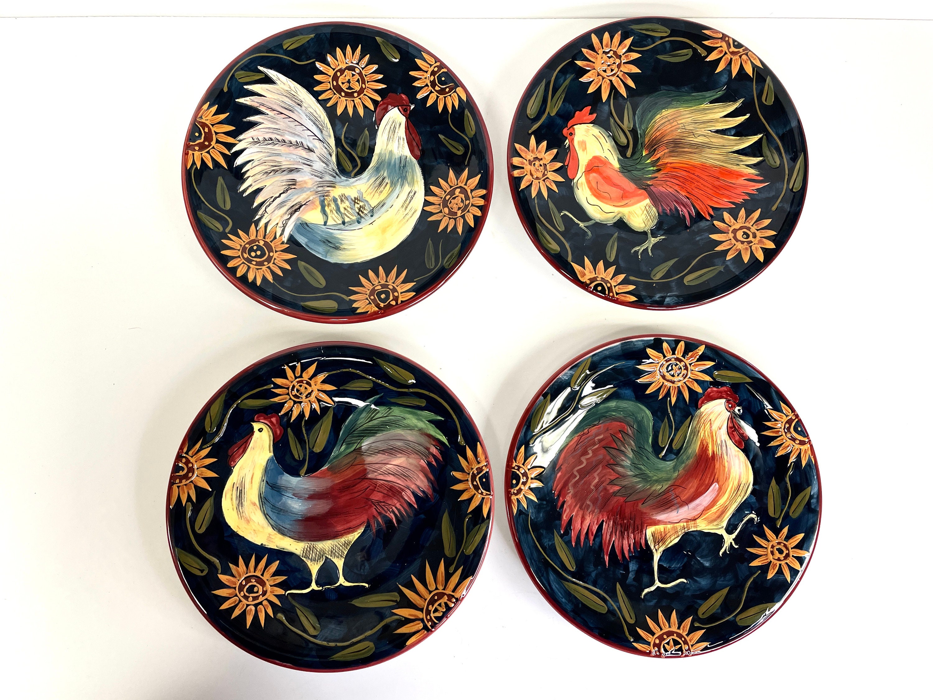 4 Susan Winget Certified International Sunrise Rooster Hand Painted ...