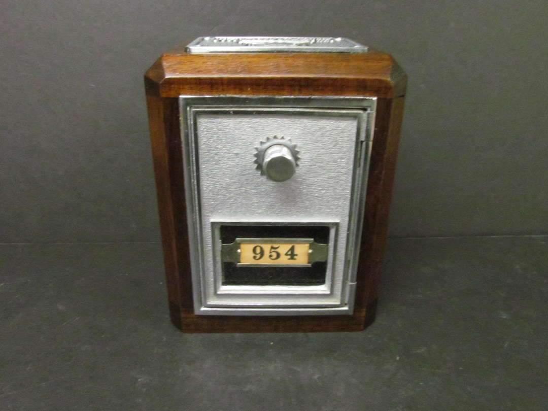 Antique US Post Office Box Door Coin Bank Mahogany Corbin Chrome Thumb ...