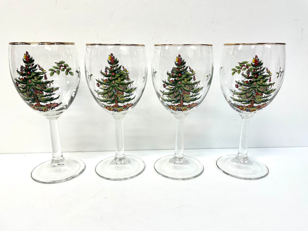 Set 4 Spode Crystal Glass Christmas Tree Wine Stems Goblets - Etsy