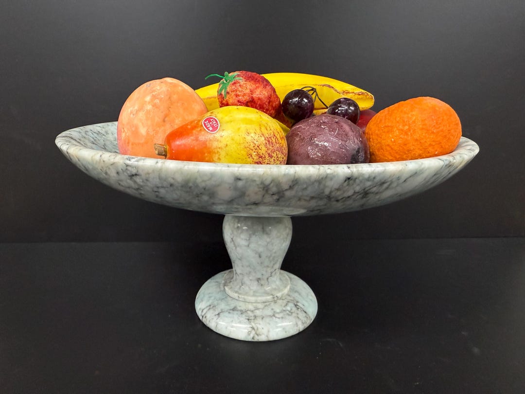 Antique Carved Alabaster Marble Fruit Blue Compote Pedestal Bowl Italy ...