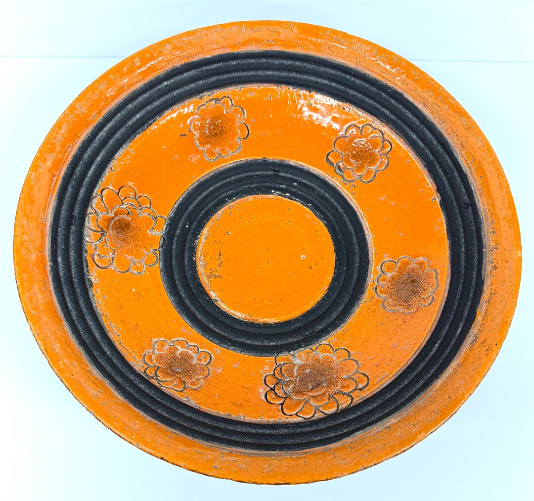 1950's Rosenthal Netter Italian Art Pottery Bowl Orange Black Flowers ...