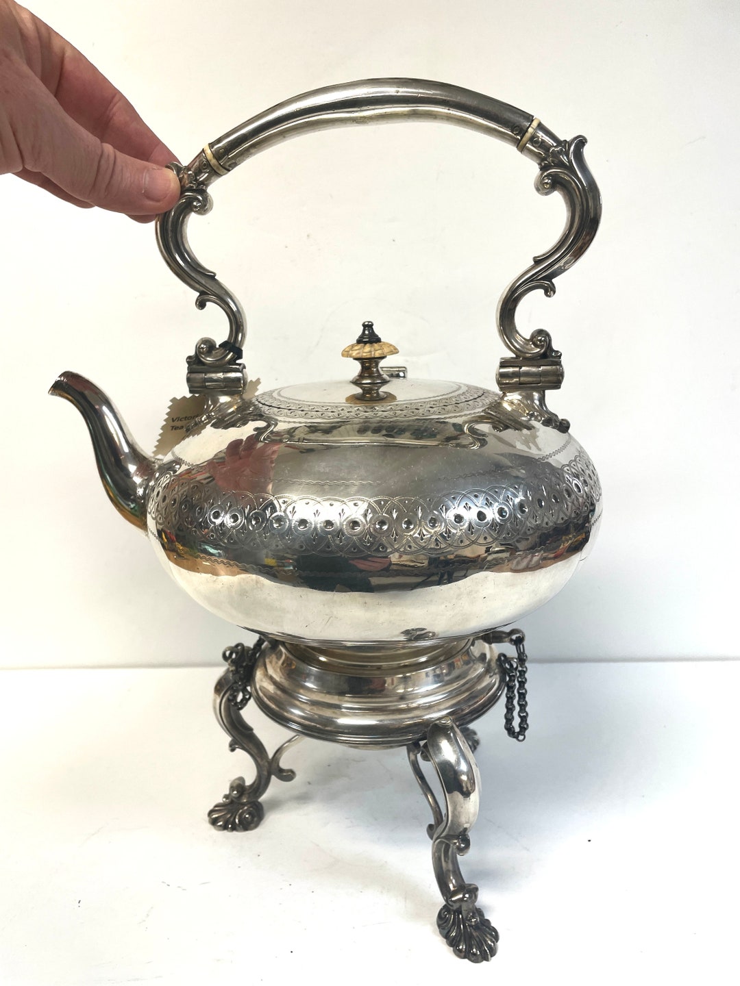 Antique 19th C Victorian Silver Plate Tilting Teapot on Stand Hallmarks ...