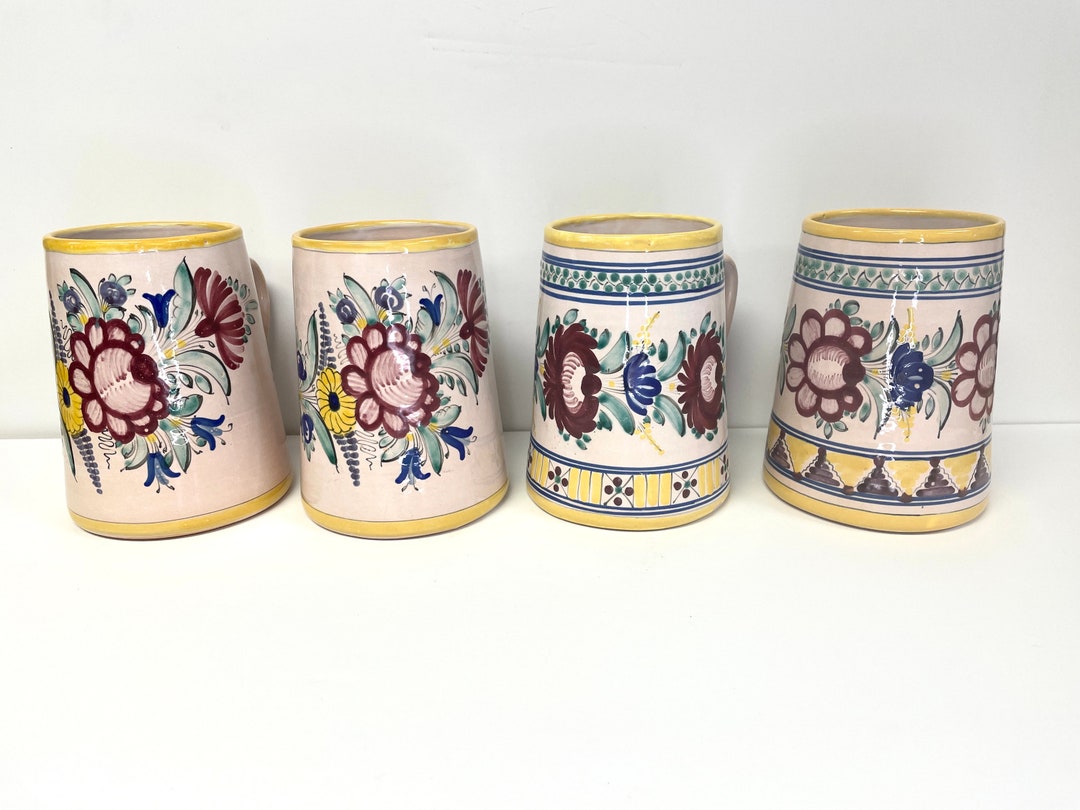 4 Vintage Hand Painted Czechoslovakia Redware Terra Cotta Art Pottery ...