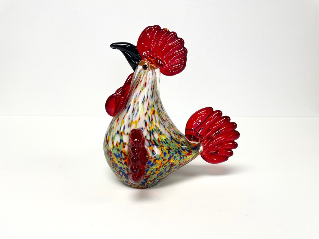 Vintage Murano Hand Blown Cased Art Glass Rooster End of Day Ruby ...