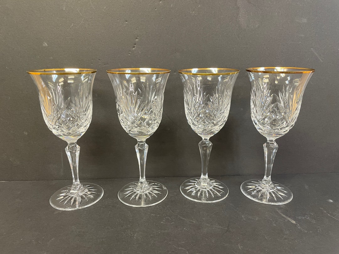 Set 4 Rogaska Crystal Liberty Gold 7 Wine Water Stems Glasses Goblets ...