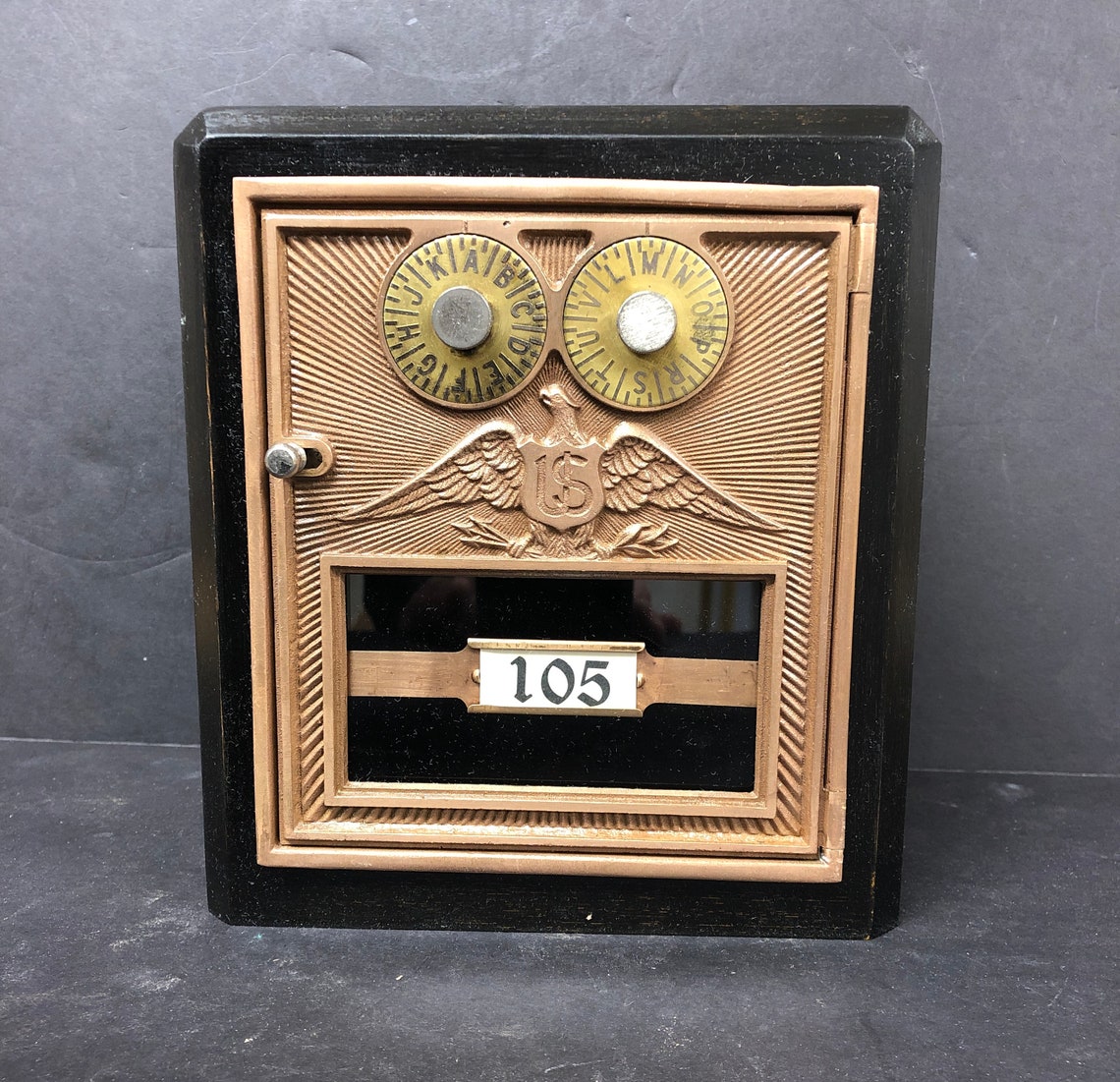 Antique US Post Office Box Door Coin Bank Australian Blackwood Ebonized ...