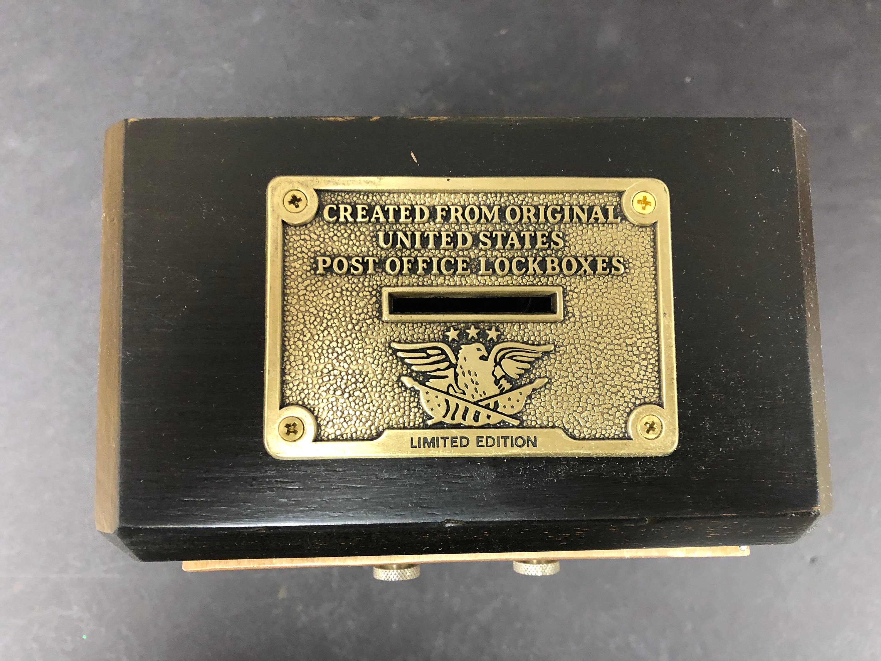 Antique US Post Office Box Door Coin Bank Australian Blackwood Ebonized ...