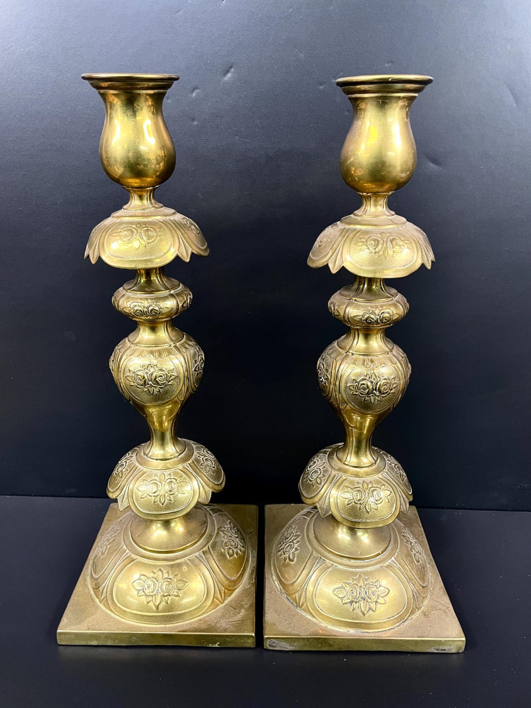 Pair Antique Norblin Warsaw Poland Shabbat Brass Candle Sticks ...