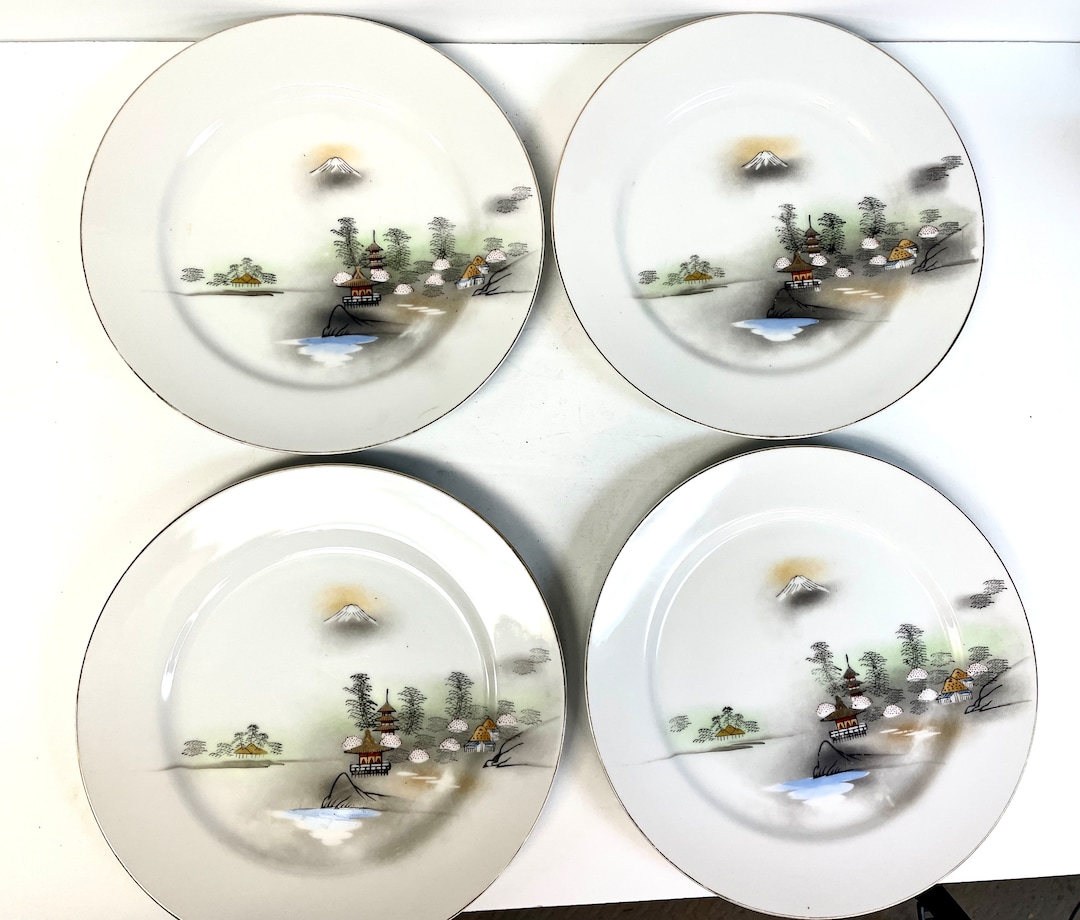 Set 4 Miyuki Old Mark Japan Hand Painted Kutani China Porcelain Plates ...
