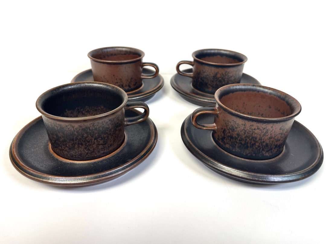 Set of 4 Arabia Finland Pottery China Brown Demitasse Expresso Cups ...