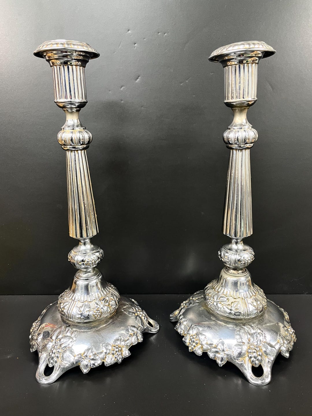 Pair Antique Norblin Warsaw Poland Shabbat Plated Candle Sticks ...