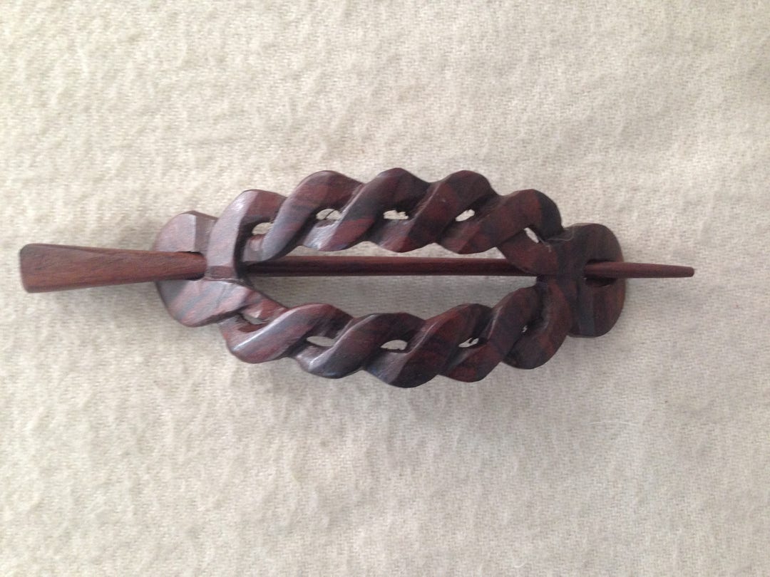 Hand Carved Wooden CELTIC Weave Hair Pin Barrette Slide Clip Clasp ...
