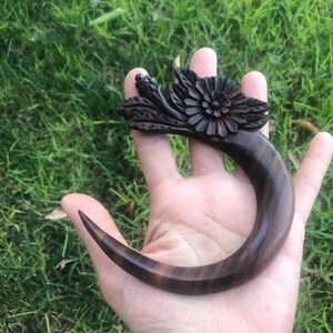 CURVED Half Moon Crescent MOON Wood Hair Fork With Flower.curved Half ...