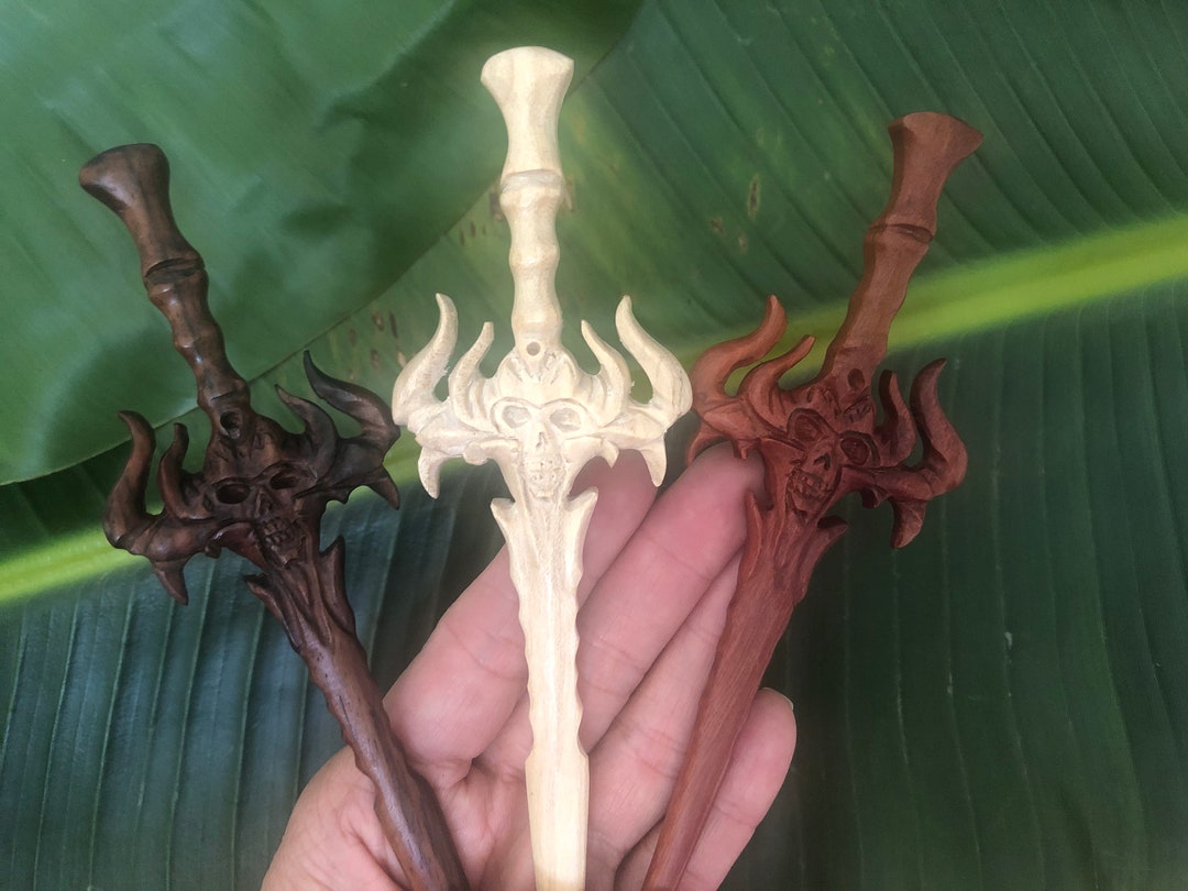One Prong/1 Prong SKULL Fantasy SWORD Wood Hair Fork/sword Wood Hair ...