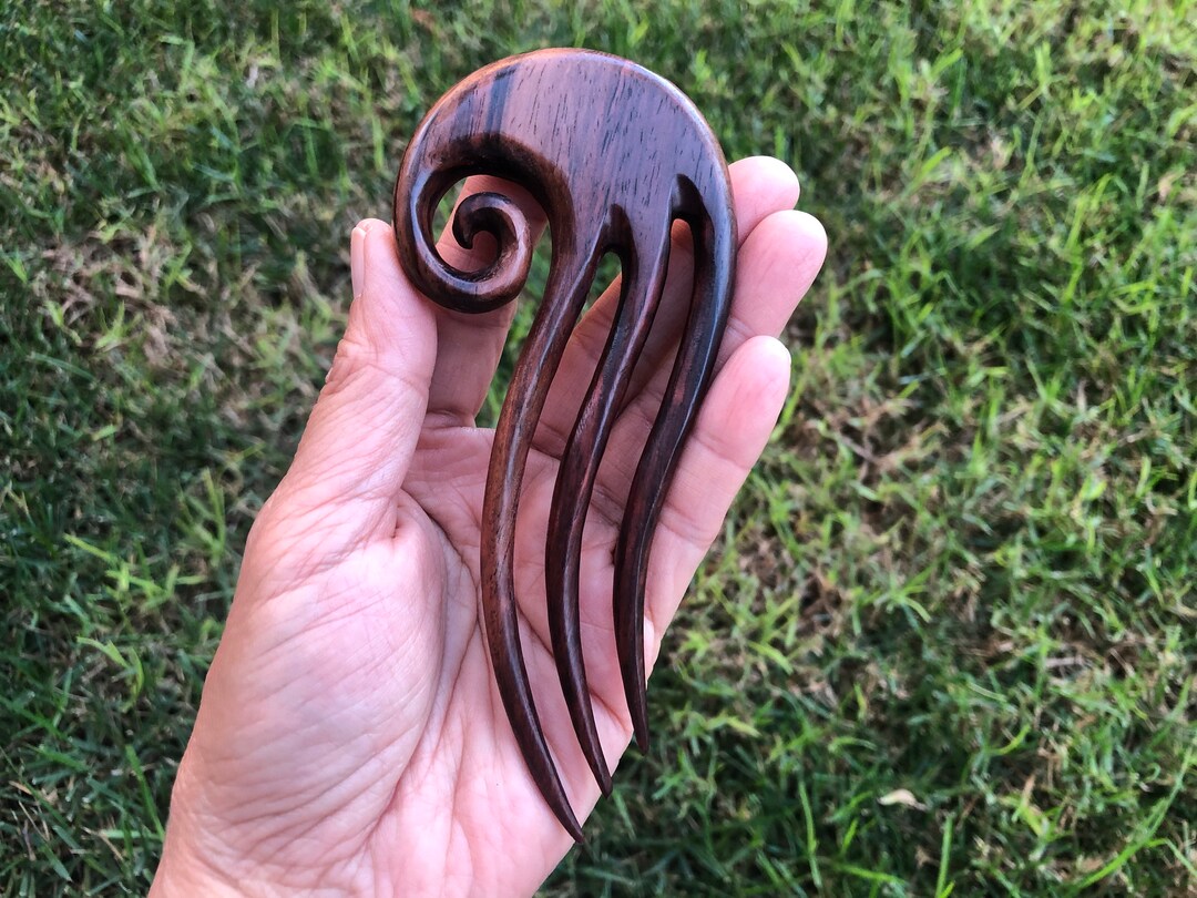 Three Prongs Simple Loop Spiral Wood Hair Fork/wood Hair - Etsy