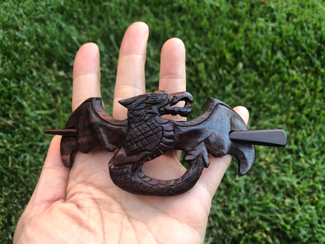 Viking Norse Celtic DRAGON Wood Hair Barrette/hair Slide/hair Pin Stick ...