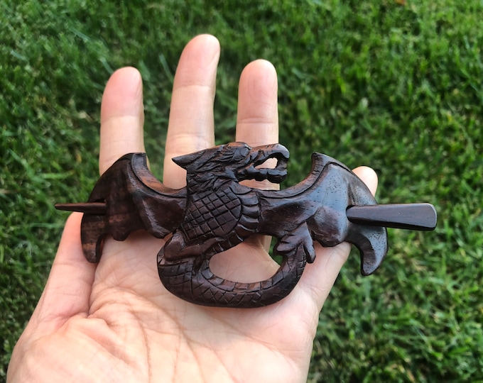 Viking Norse Celtic DRAGON Wood Hair Barrette/hair Slide/hair Pin Stick ...