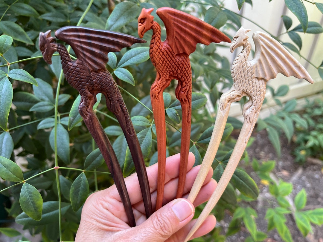 Two Prongs DRAGON Wood Hair Fork.dragon Wood Hair Stick.dragon Wood ...