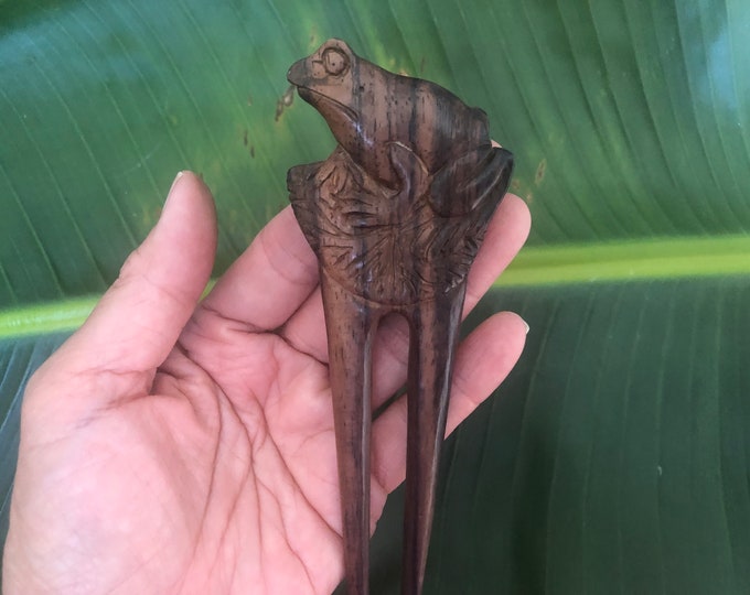 Two Prongs FROG TOAD Wood Hair Fork.frog Wood Hair Stick.frog Wood Hair ...
