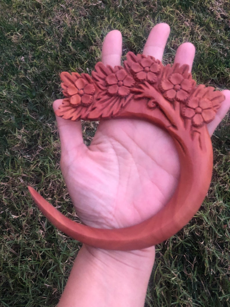 CURVED Half Moon Crescent MOON Wood Hair Fork With - Etsy