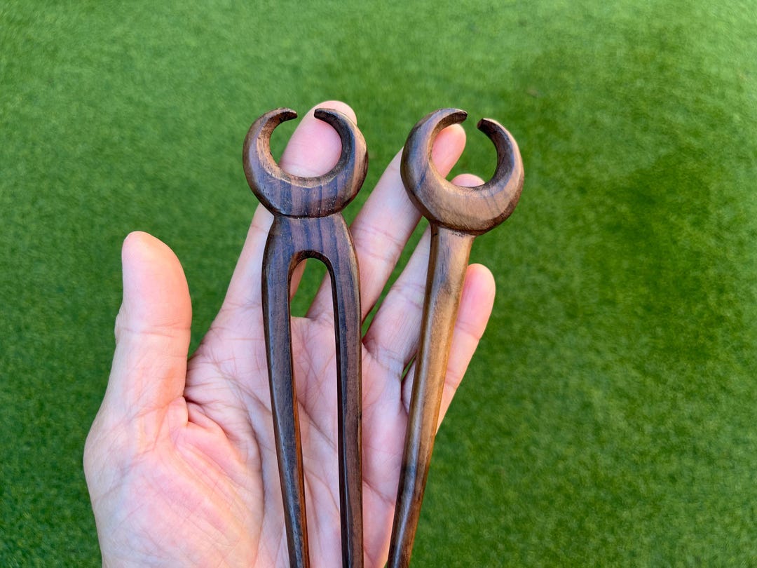 Set of 2:CRESCENT MOON Half Moon Wood Hair Stick, Half Moon Wood Hair ...