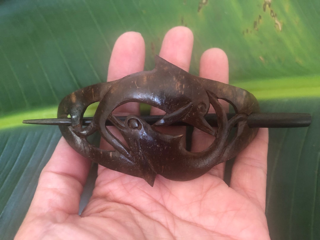 Dolphin Fish Coconut Shell Wood Barrette.dolphin Hair Clip.wood and ...