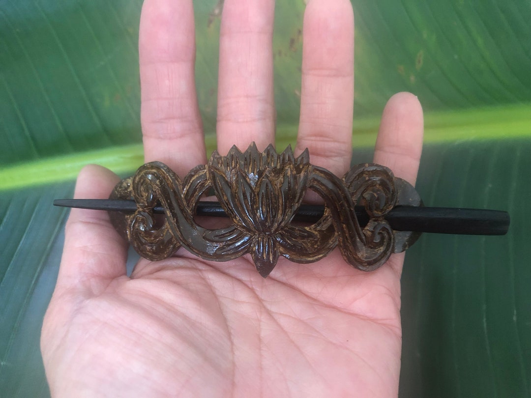 LOTUS Flower Coconut Shell Hair Barrette/lotus Hair Slide/stick/hair ...