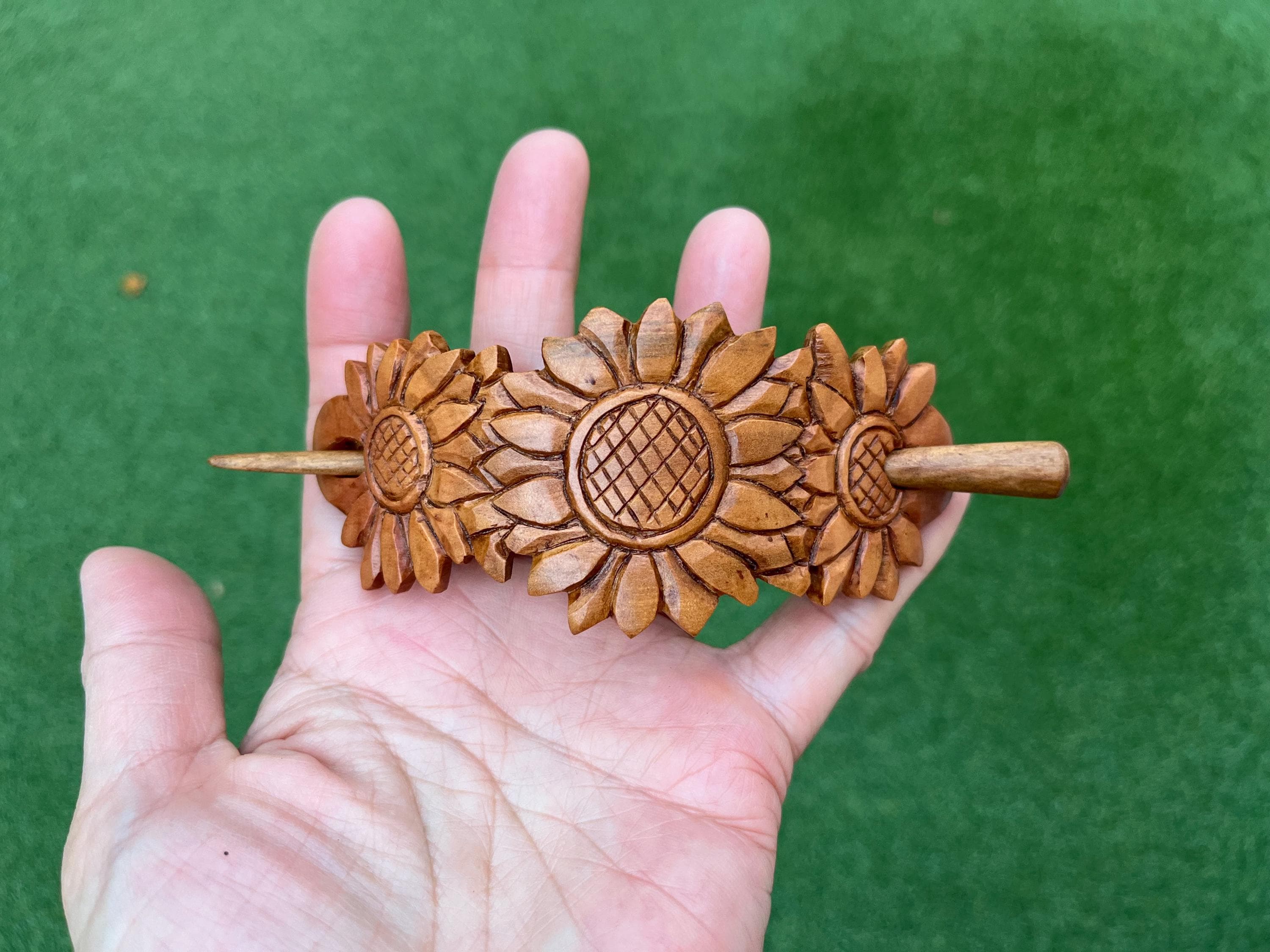 Hand Carved SUNFLOWER Wood Hair Barrette/wood Hair Clip/ Wood Hair ...