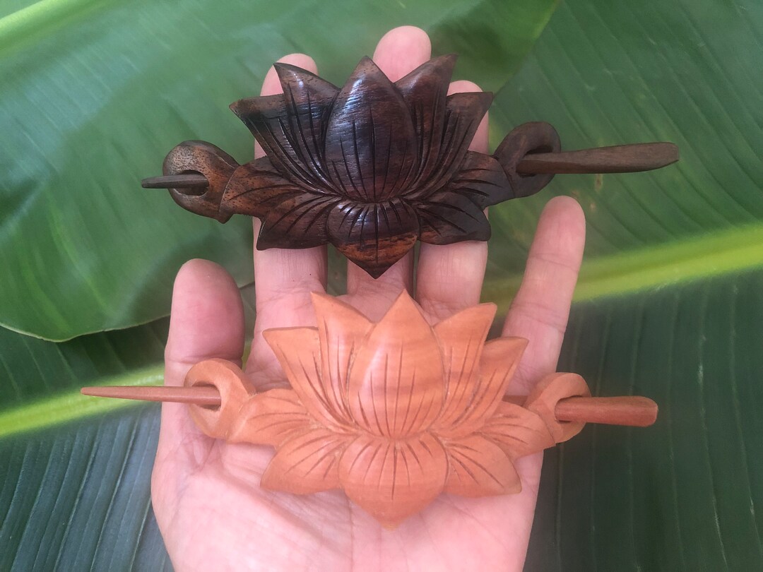 LOTUS Flower Wood Hair Barrette/wood Hair Slide/stick/hair Fork Hair ...