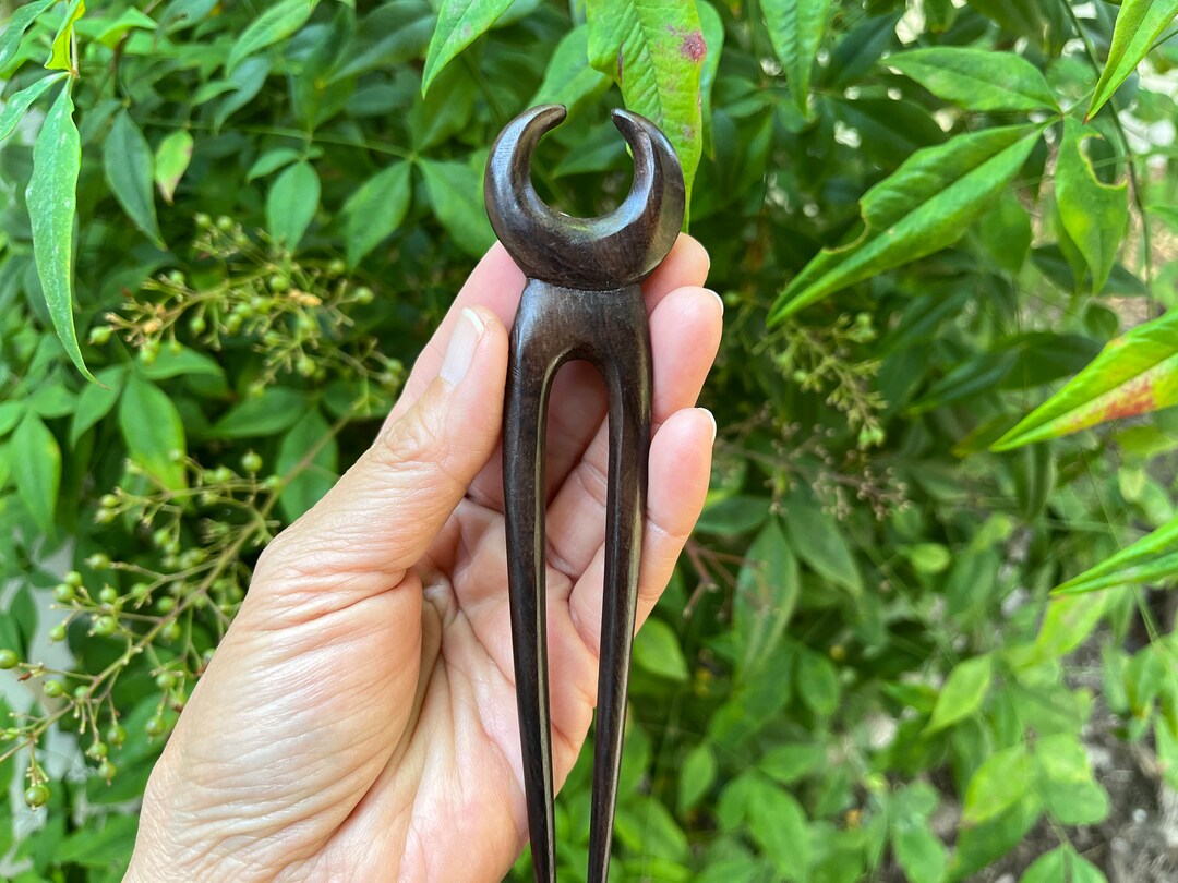 Two Prongs CRESCENT MOON Half Moon Wood Hair Stick,half Moon Wood Hair ...