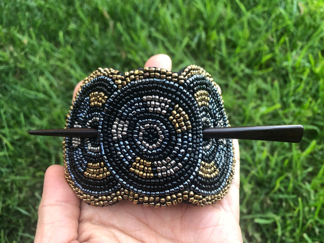 Glass Bead Beaded Hair Barrette.beaded Hair Clip.sun Wheel Pattern ...