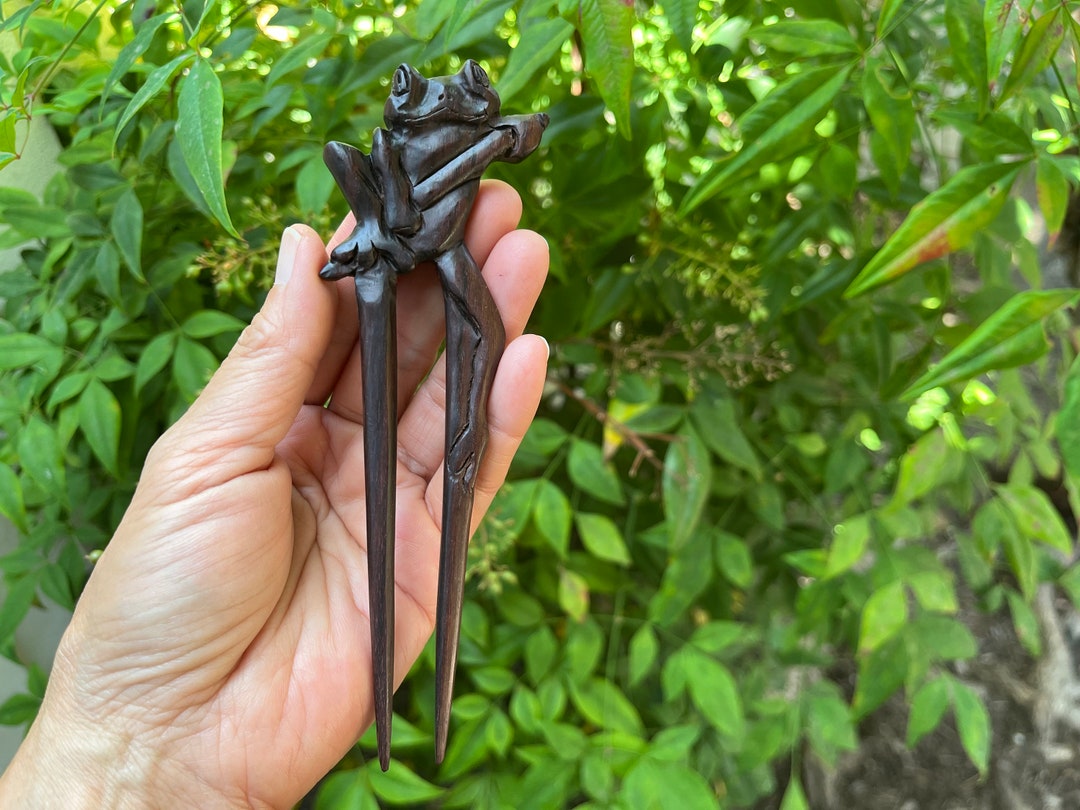 Two Prongs FROG TOAD Wood Hair Fork.frog Wood Hair Stick.frog Wood Hair ...