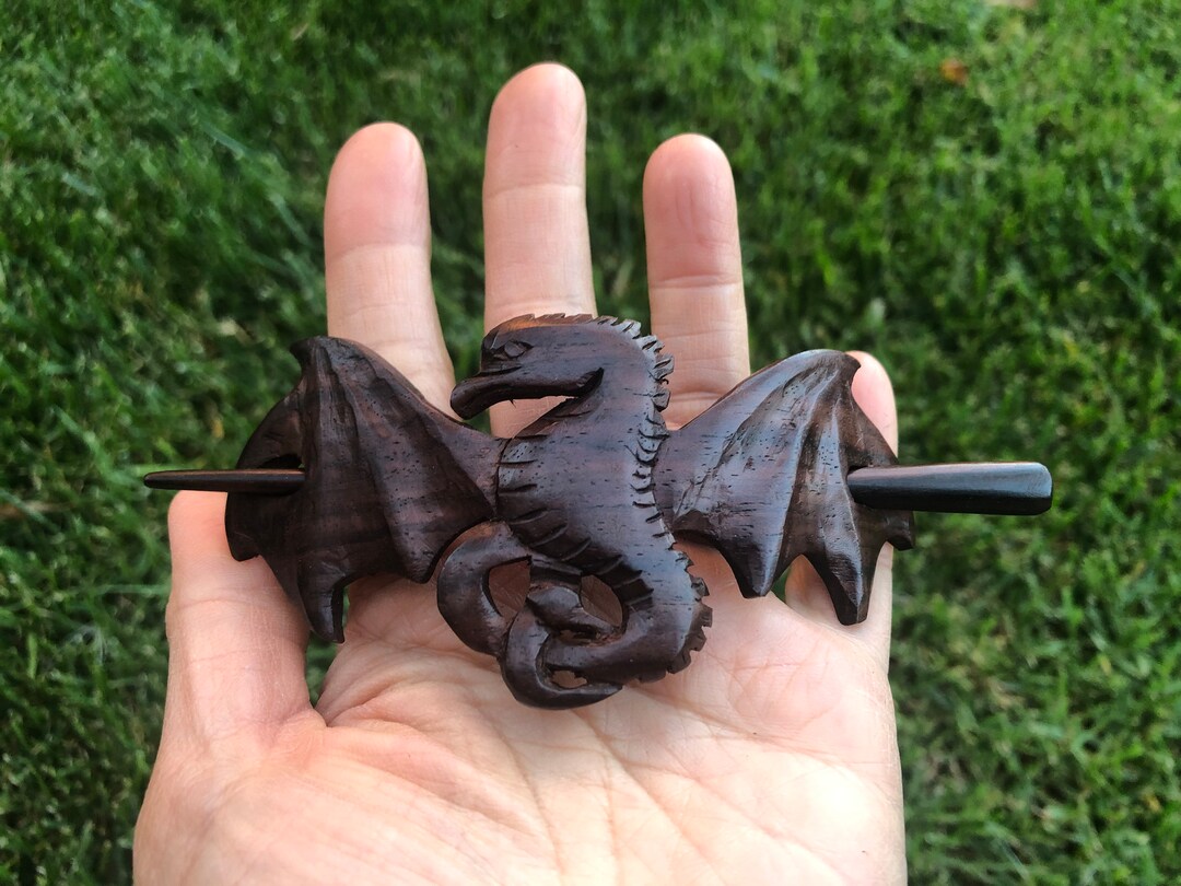 Viking Norse Celtic DRAGON Wood Hair Barrette/hair Slide/hair Pin Stick ...