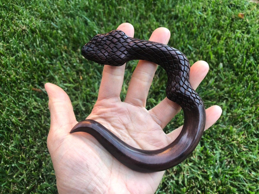 Hand Carved Curved SNAKE Wood Hair Fork.curved Snake Wooden Hair Stick ...