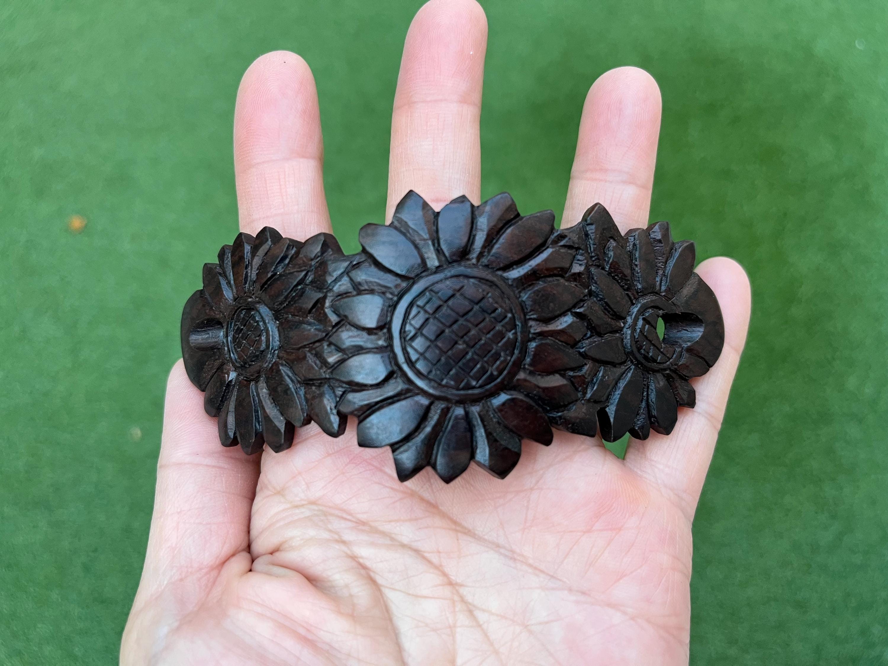 Hand Carved SUNFLOWER Wood Hair Barrette/wood Hair Clip/ Wood Hair ...