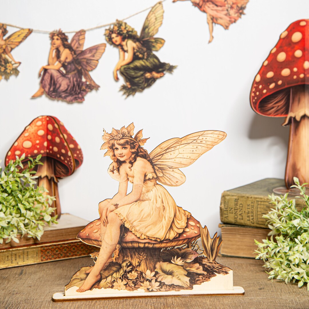 Cream Wooden Fairy Standee, Shelf Sitter, Cottage Core, Whimsical Décor ...