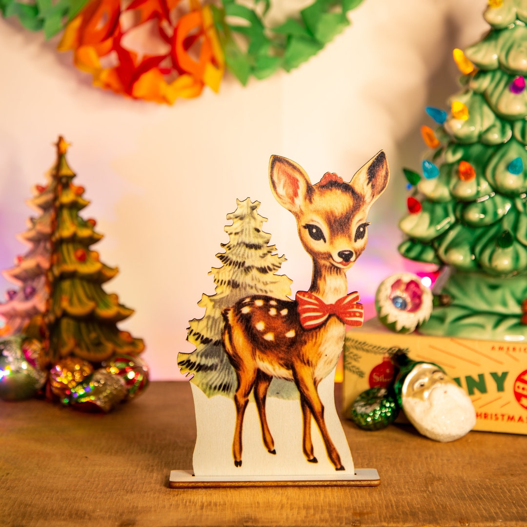 Retro Christmas Deer Decoration Wooden Ornament, Holiday Decor ...