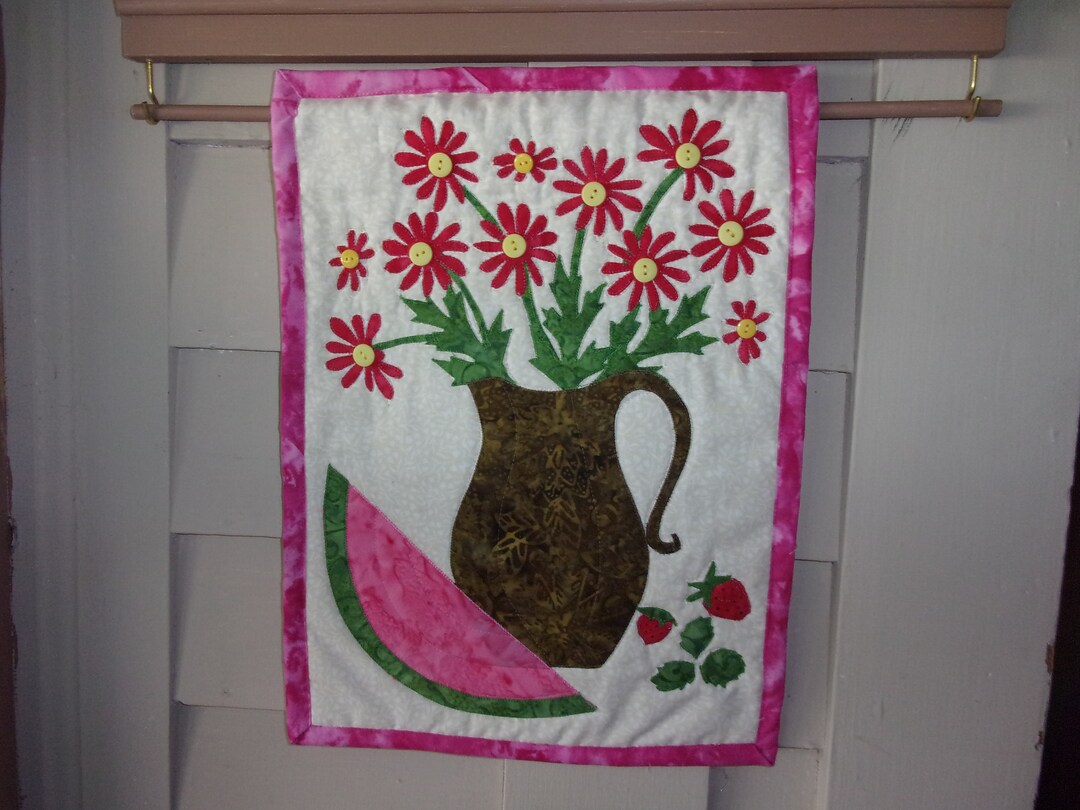 Watermelon and Floral Pitcher Wall Quilt-please Note That the Quilt ...